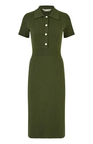 YUMI Fitted Rib Knitted Midi Dress - Green