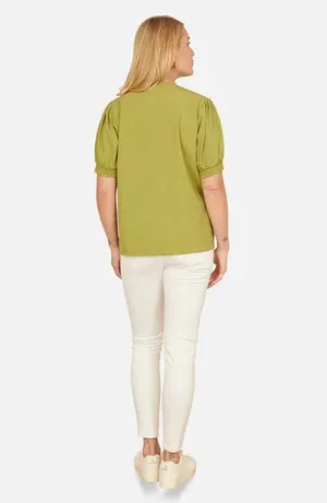 YUMI Cotton Pleated Short Sleeve Shirt - Green