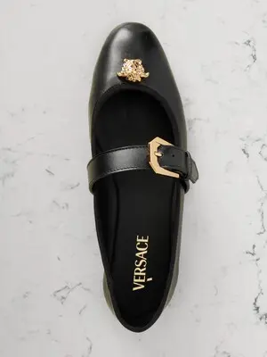 Versace Embellished Leather Ballet Flats