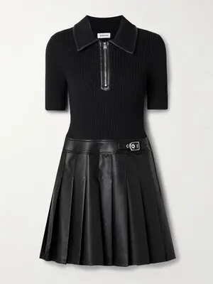 Simkhai Linnie Ribbed-knit And Pleated Mini Dress