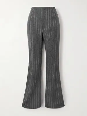 Carolina Herrera Pinstriped Twill Flared Trousers - Gray