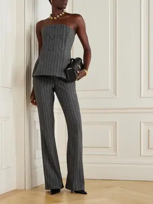 Carolina Herrera Pinstriped Twill Flared Trousers - Gray