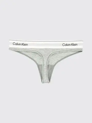 Calvin Klein Cotton And Modal Blend Thong With Logo Waistband - Grey