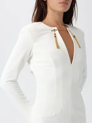 Elisabetta Franchi Long Sleeve Midi Dress With Gold Tassel Detail - Black