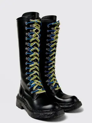 Camper Knee High Lace Up Boots - Black