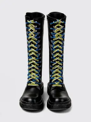 Camper Knee High Lace Up Boots - Black
