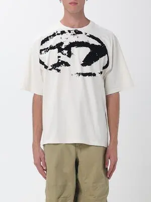 DIESEL® Crewneck Cotton T-shirt With Dust-effect Oval D Logo - White