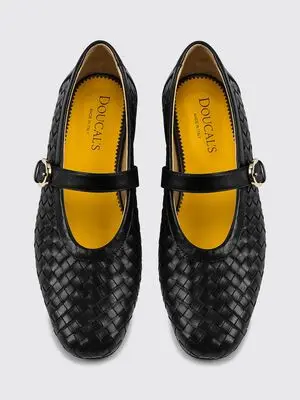 DOUCAL'S Woven Leather Mary Jane Flats - Black