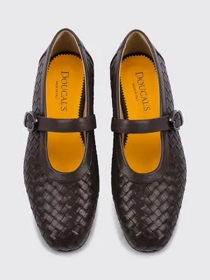 DOUCAL'S Woven Leather Mary Jane Flats - Dark