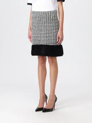 Nina Ricci Checkered Skirt With Fur Trim