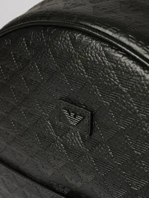 Emporio Armani Grained Leather Backpack With Embossed Monogram