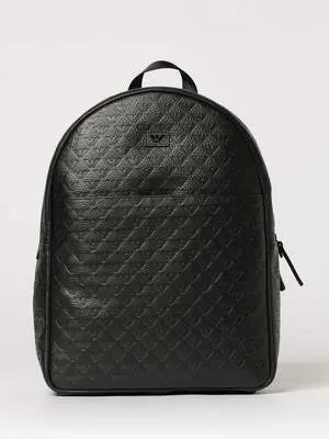 Emporio Armani Grained Leather Backpack With Embossed Monogram - Black