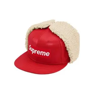 Supreme Leather Earflap Box Logo Cap - Red