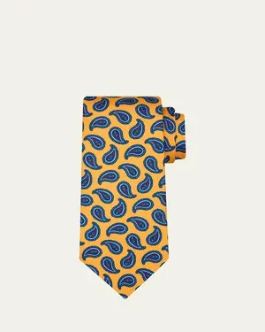 Kiton Paisley Print Silk Neck Tie Yellow