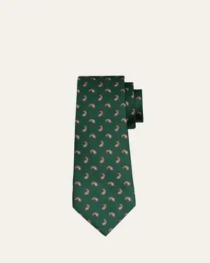 Kiton Paisley Print Silk Tie Green Enamel