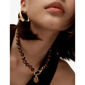 Monica Vinader Kate Young Tiger's Eye Beaded Chain Necklace - Gold
