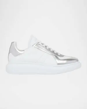 Alexander McQueen Leather Low-Top Sneakers With Metallic Trim - Dark Grey