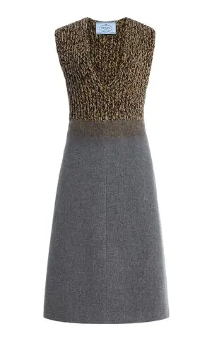 Prada Knit And Wool Midi Dress - Grey