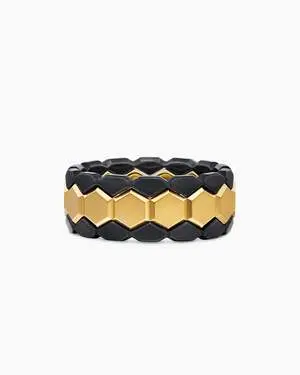 David Yurman Hex Stack Rings In 18k Yellow Gold And Black Titanium - 18k With Black Titanium