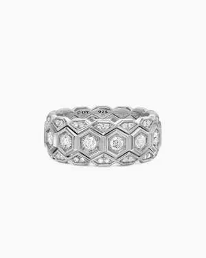 David Yurman Hex Stack Ring In Sterling Silver With Diamonds - Diamond