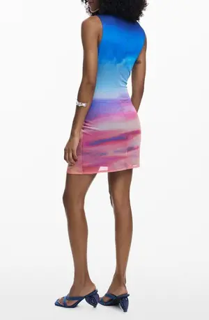 Desigual Printed Ruched Sleeveless Minidress