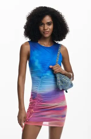 Desigual Printed Ruched Sleeveless Minidress