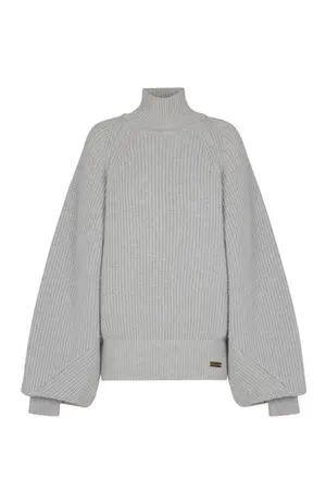 Balmain High-neck Ribbed Knit Jumper - Grey