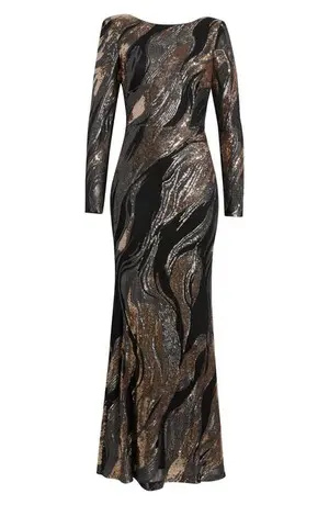 Vince Camuto Sequin Low Back Long Sleeve Gown