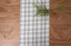 C&F HOME Sage & Gold Plaid 100% Cotton Christmas Table Runner 13" X 72