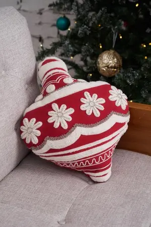 CAROL & FRANK Ornament Shaped Throw Pillow - Red