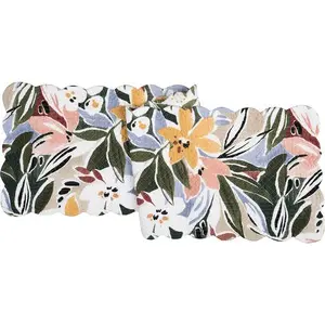 C&F HOME Joelle Cotton Table Runner 14" X 51"vibrant Floral & Palm Leaf - Green