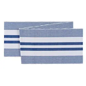 C&F HOME Classic & White Stripe Handwoven Table Runner 13" X 72" - Blue
