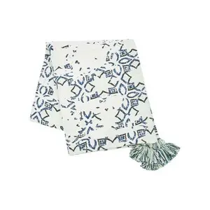 C&F HOME Esha Blue & White Damask Pattern Super Soft Cozy Accent Accent Throw Blanket - Off-white