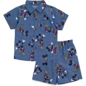 Disney Button-down T-shirt & Shorts Set - Mickey Mouse Blue