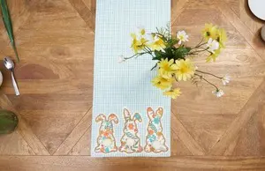 C&F HOME Blossom Bunny Trio Plaid 100% Cotton Table Runner 14" X 72"