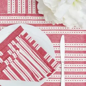 C&F HOME Warner Scarlet Striped 100% Cotton Table Runner 14" X 72" - Red