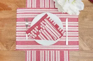 C&F HOME Warner Scarlet Striped 100% Cotton Table Runner 14" X 72" - Red