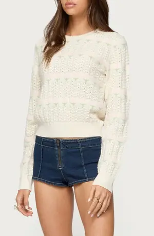 EDIKTED Emerie Floral Pointelle Stitch Sweater