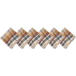 C&F HOME Aspen Plaid Handwoven 100% Cotton Set Of 6 Cloth Napkins - Brown