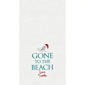 C&F HOME Gone To The Beach Santa Waffle Weave Cotton Kitchen Towel - White