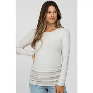 PINKBLUSH Knit Ruched Maternity Top - Cream
