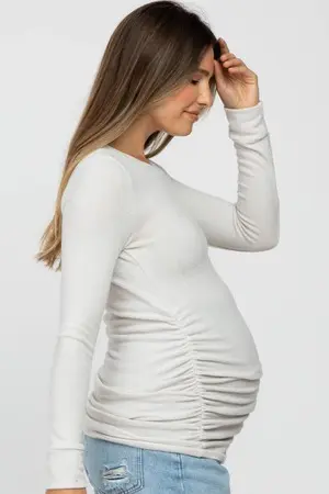 PINKBLUSH Knit Ruched Maternity Top - Cream