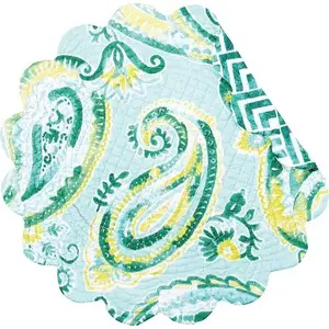 C&F HOME Jade Cotton Quilted Round Reversible Placemats Set Of 6 - Blue