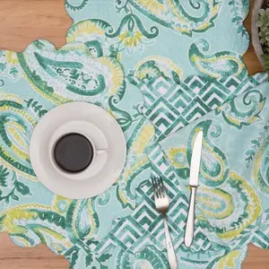 C&F HOME Jade Cotton Quilted Round Reversible Placemats Set Of 6
