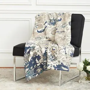 C&F HOME Saanvi Cream & Blue 100% Cotton Accent Throw Blanket 50" X 60