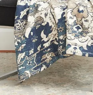 C&F HOME Saanvi Cream & Blue 100% Cotton Accent Throw Blanket 50" X 60