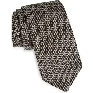 BOSS Angled Check Cotton & Silk Neck Tie - Medium Brown