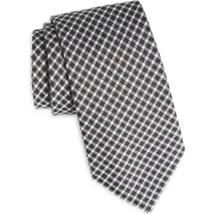 BOSS Angled Check Cotton & Silk Neck Tie Medium Grey
