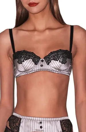 Fleur Du Mal Executive Underwire Silk Trim Balconette Bra - Ash Pinstripe