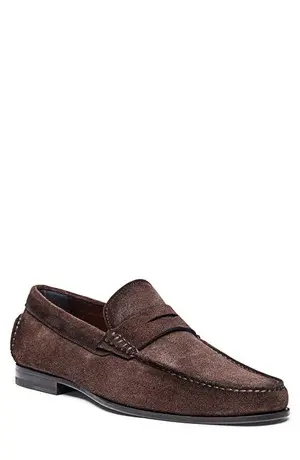Santoni Suede Penny Loafer - Dark Brown